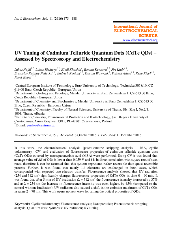 (PDF) UV Tuning of Cadmium Telluride Quantum Dots (CdTe QDs) – Assessed ...