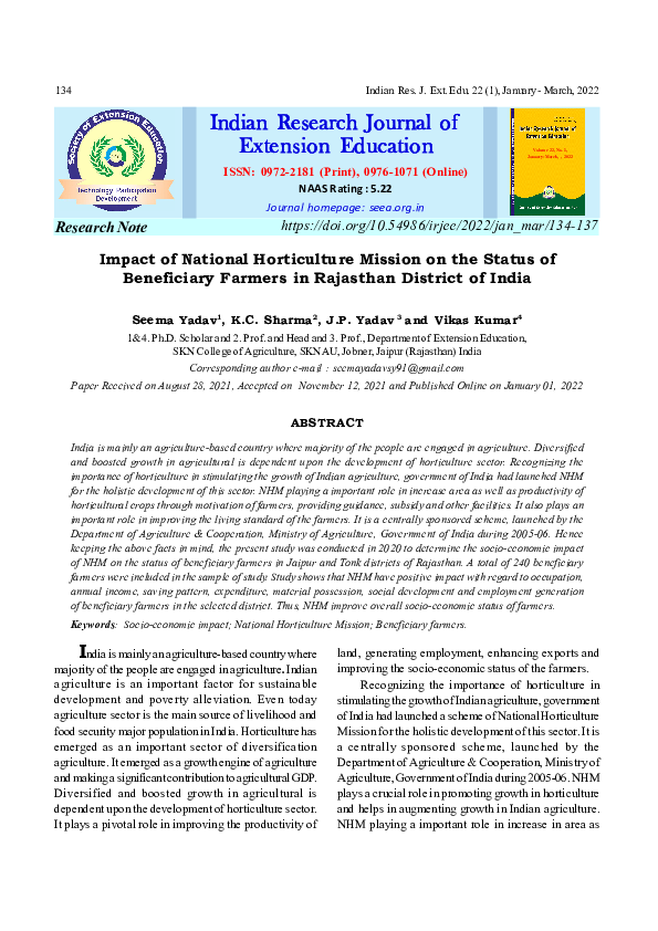 (PDF) Impact of National Horticulture Mission on the Status of ...
