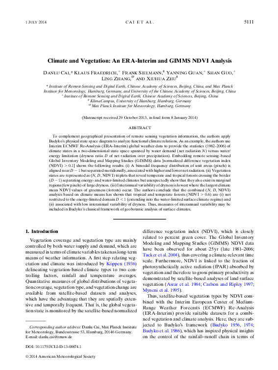 (PDF) Climate and Vegetation: An ERA-Interim and GIMMS NDVI Analysis