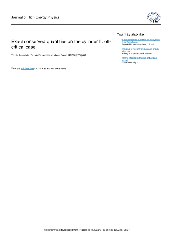 (PDF) Exact conserved quantities on the cylinder II: off-critical case ...