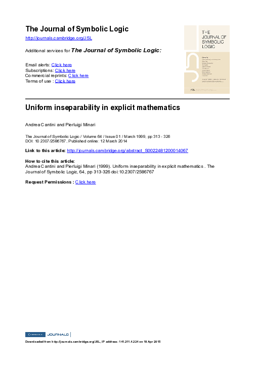(PDF) Uniform inseparability in explicit mathematics
