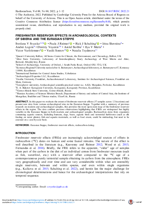 (PDF) Freshwater Reservoir Effects in Archaeological Contexts of ...