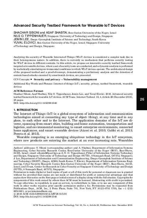 Pdf Advanced Security Testbed Framework For Wearable Iot Devices