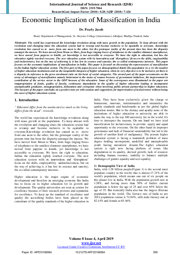 (PDF) Economic Implication of Massification in India Dr