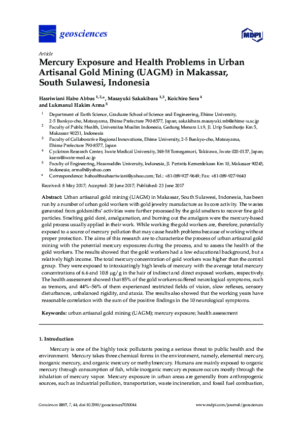 (PDF) Mercury Exposure and Health Problems in Urban Artisanal Gold ...
