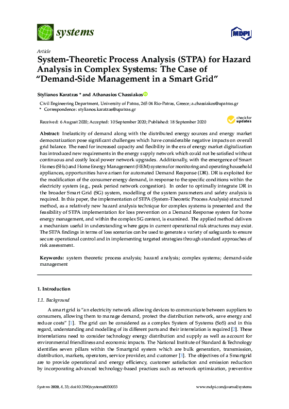 (PDF) System-Theoretic Process Analysis (STPA) for Hazard Analysis in Complex Systems: The Case ...