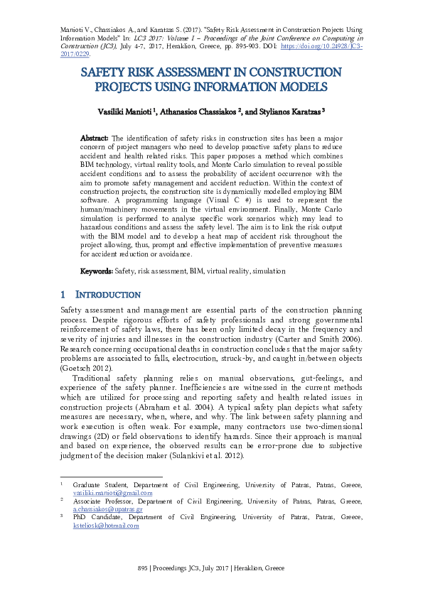 (PDF) Safety Risk Assessment in Construction Projects Using Information Models