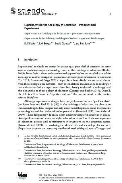 (PDF) Experiments in the Sociology of Education – Promises and Experiences