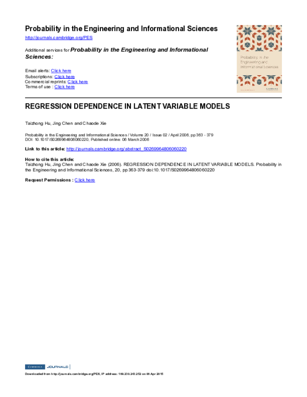 (PDF) Regression Dependence in Latent Variable Models
