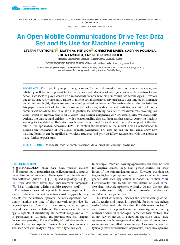 (PDF) An Open Mobile Communications Drive Test Data Set and Its Use for ...