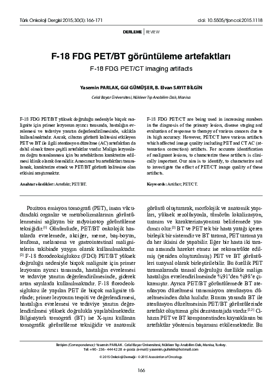 (PDF) F-18 FDG PET / BT görüntüleme artefaktları F-18 FDG PET / CT ...