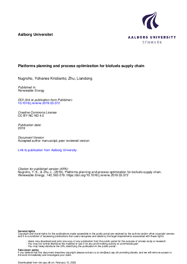 (PDF) Platforms planning and process optimization for biofuels supply chain