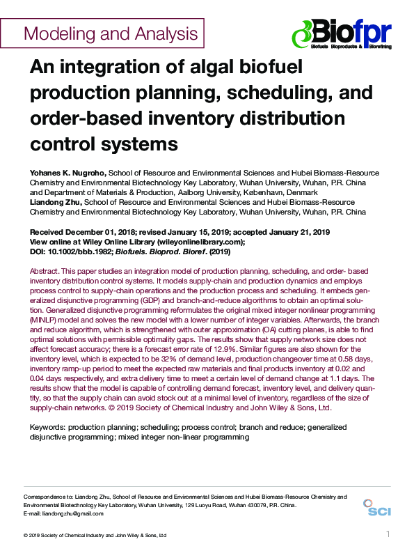 (PDF) An integration of algal biofuel production planning, scheduling, and order‐based inventory ...