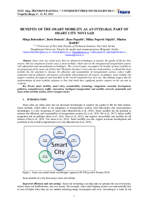 (DOC) BENEFITS OF THE SMART MOBILITY AS AN INTEGRAL PART OF SMART CITY ...