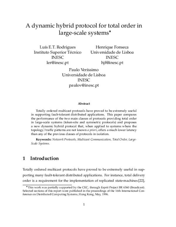 (PDF) A synamic hybrid protocol for total order in large-scale systems