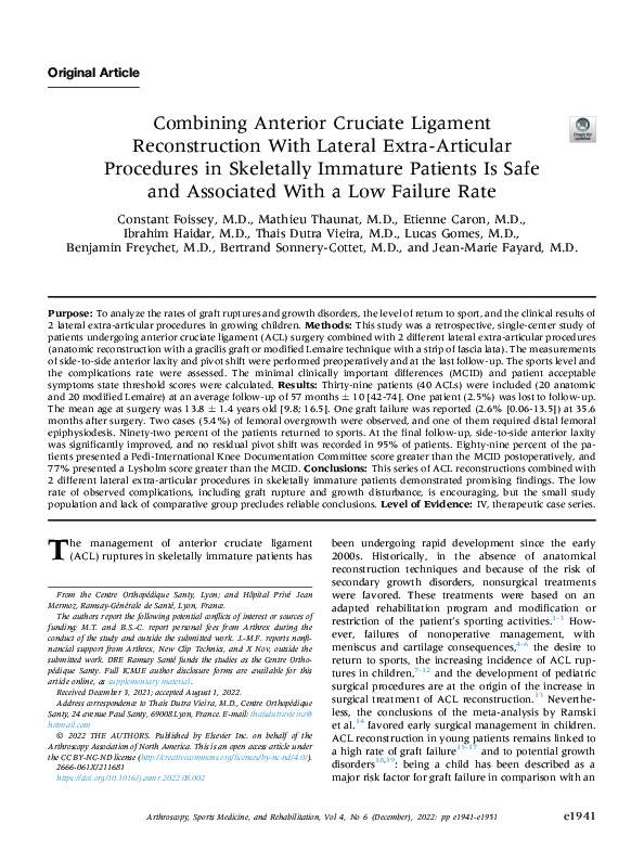 (PDF) Combining Anterior Cruciate Ligament Reconstruction With Lateral ...