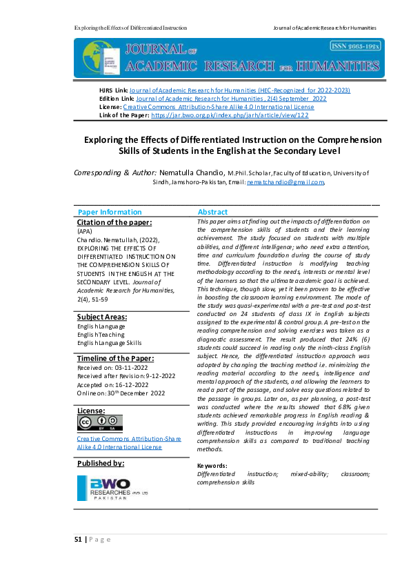 (PDF) Exploring the Effects of Differentiated Instruction