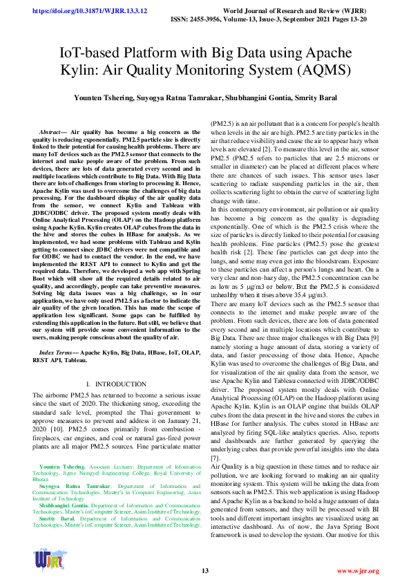 (PDF) IoT-based Platform with Big Data using Apache Kylin: Air Quality ...