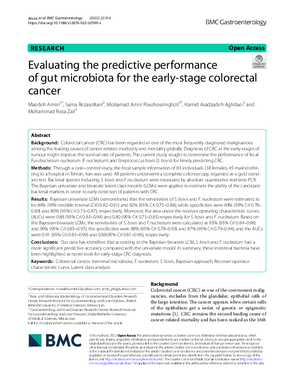 (PDF) Evaluating the predictive performance of gut microbiota for the early-stage colorectal cancer
