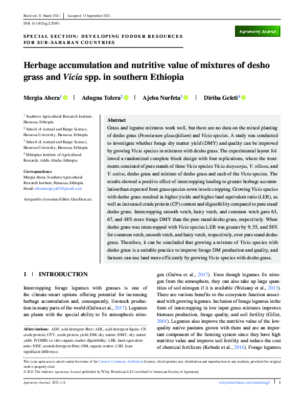 (PDF) Herbage accumulation and nutritive value of mixtures of desho ...