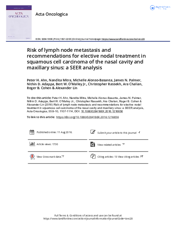 (PDF) Nodal Metastasis Risk in Nasal and Maxillary SCC: SEER Analysis