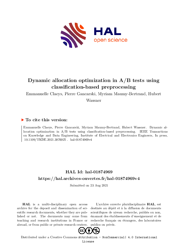 (PDF) Dynamic allocation optimization in A/B tests using classification ...