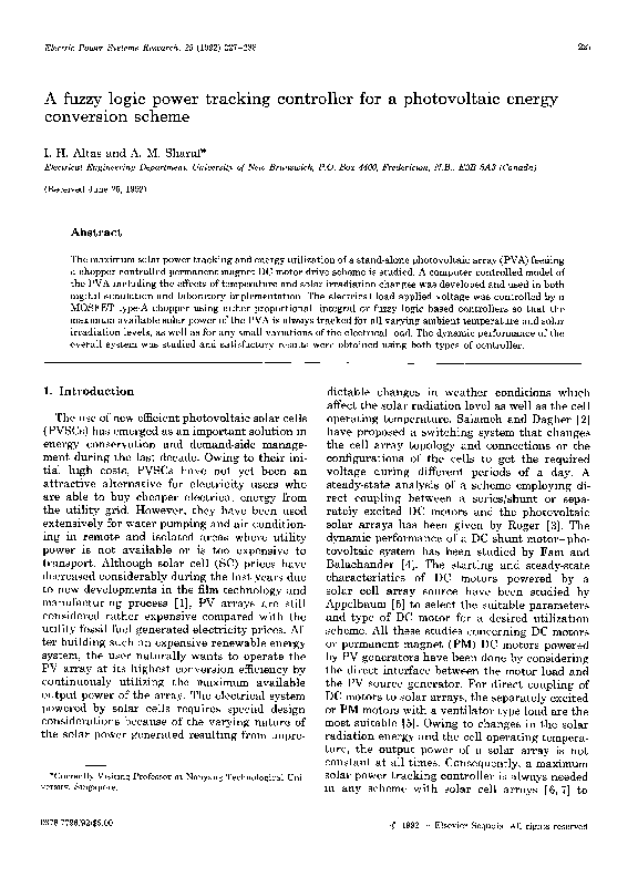 Pdf A Fuzzy Logic Power Tracking Controller For A Photovoltaic Energy Conversion Scheme