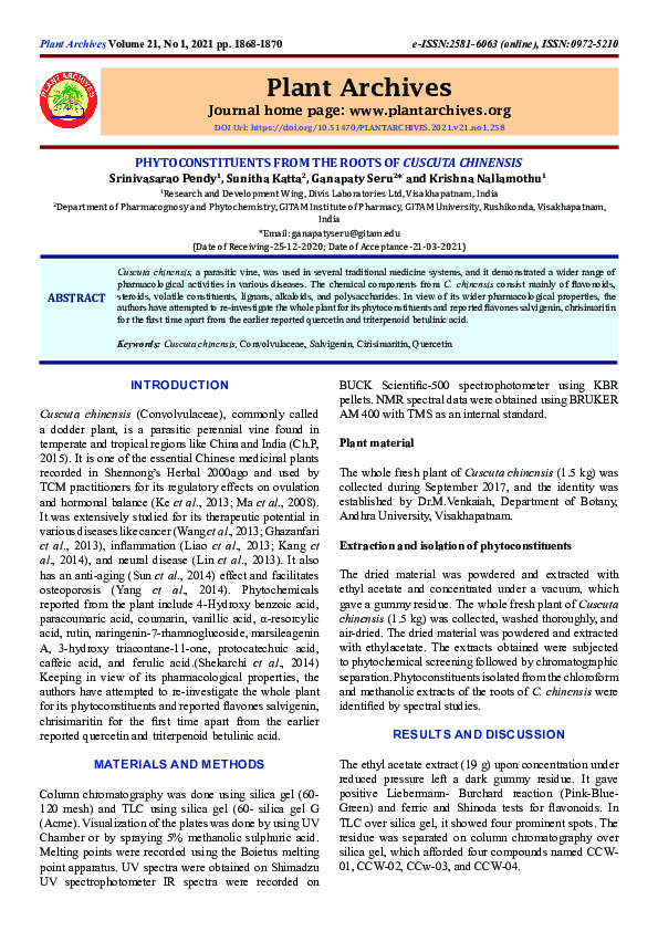 (PDF) Phytoconstituents from the Roots of Cuscuta Chinensis