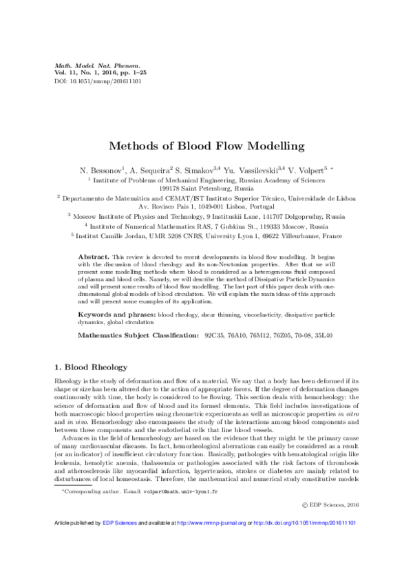 (PDF) Methods of Blood Flow Modelling