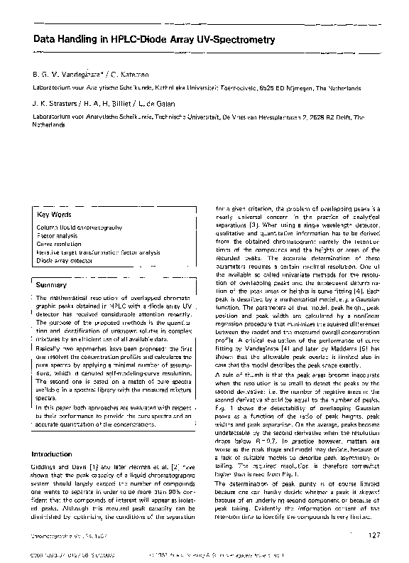 Pdf Data Handling In Hplc Diode Array Uv Spectrometry
