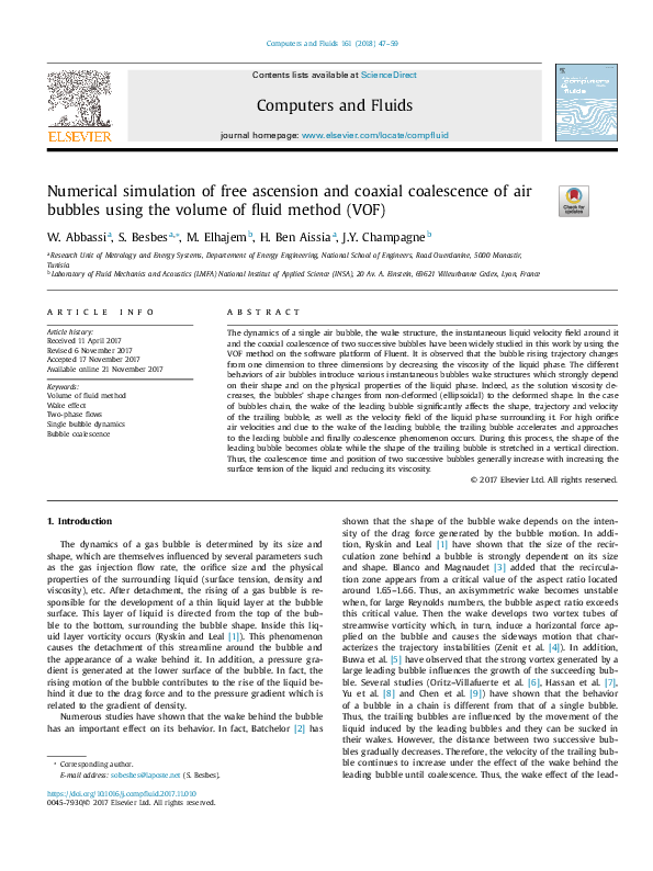 (PDF) Numerical simulation of free ascension and coaxial coalescence of air bubbles using the ...