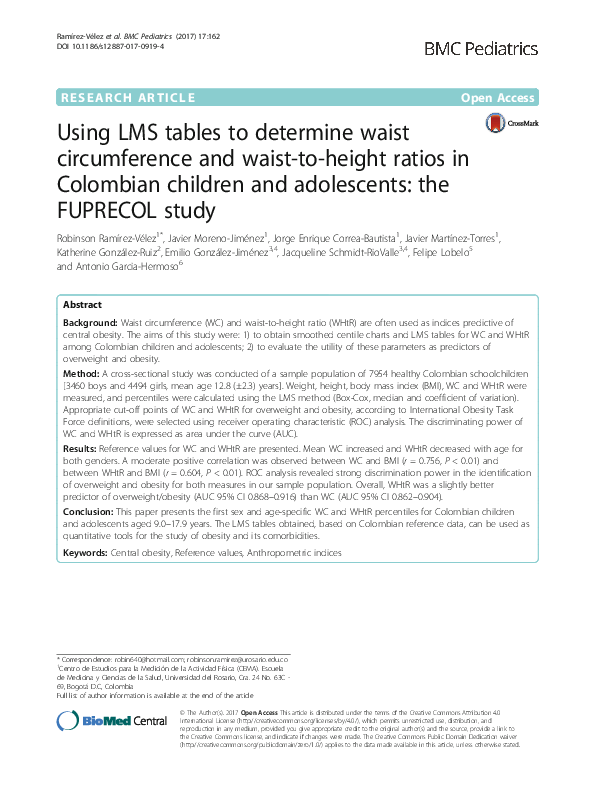 (PDF) Using LMS tables to determine waist circumference and waist-to ...