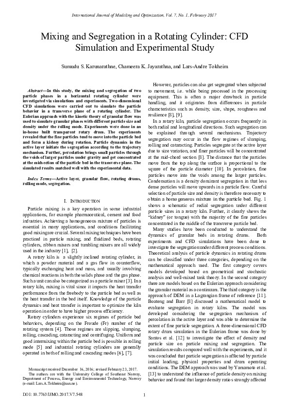 (PDF) Mixing and Segregation in a Rotating Cylinder : CFD Simulation and Experimental Study