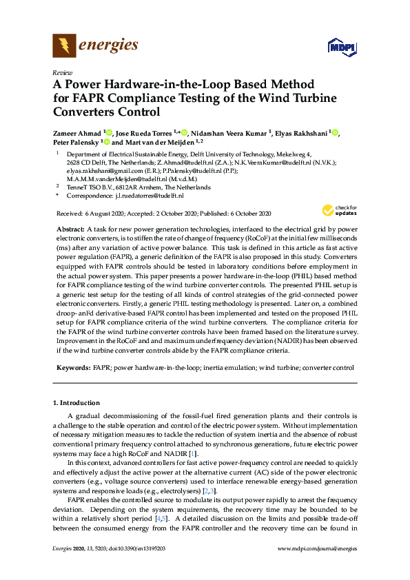 Pdf A Power Hardware In The Loop Based Method For Fapr Compliance Testing Of The Wind Turbine