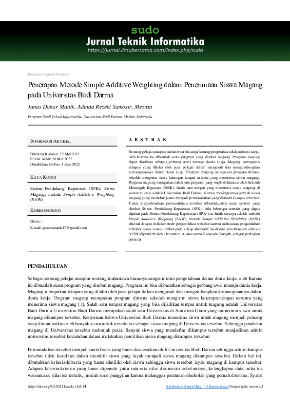 (PDF) Penerapan Metode Simple Additive Weighting dalam Penerimaan Siswa ...