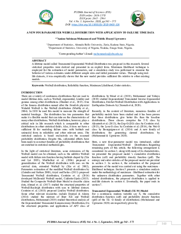 Pdf A New Four Parameter Weibull Distribution With Application To 0400