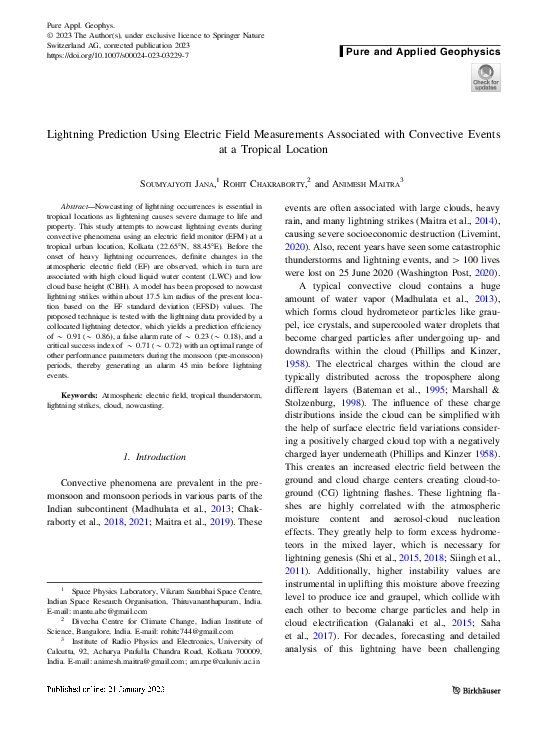 (PDF) Lightning Prediction Using Electric Field Measurements Associated ...