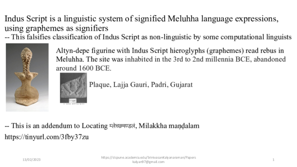 (PPT) Indus Script is a linguistic system of signified Meluhha language ...