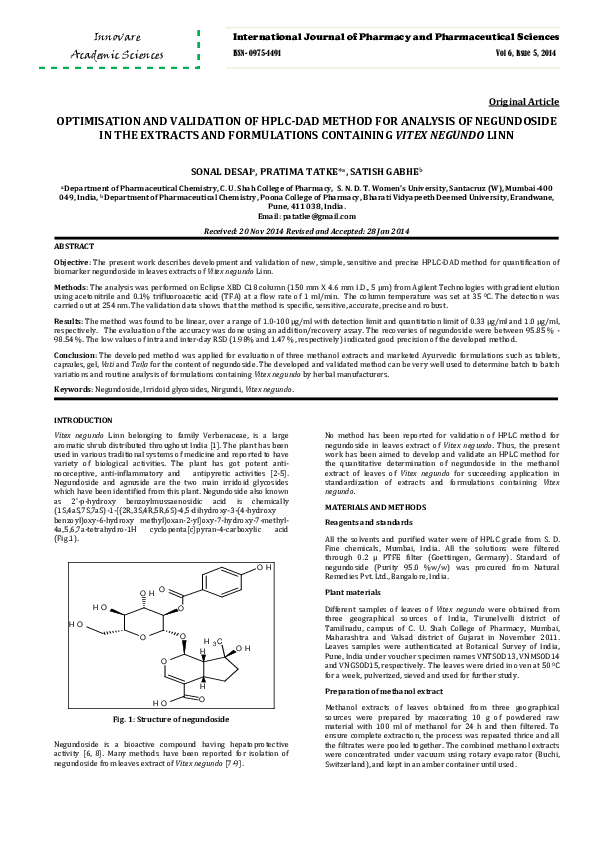 (PDF) Optimisation and Validation of HPLC-Dad Method for Analysis of Negundoside in the Extracts ...