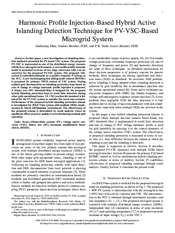 (PDF) Harmonic Profile Injection-Based Hybrid Active Islanding Detection Technique for PV-VSC ...