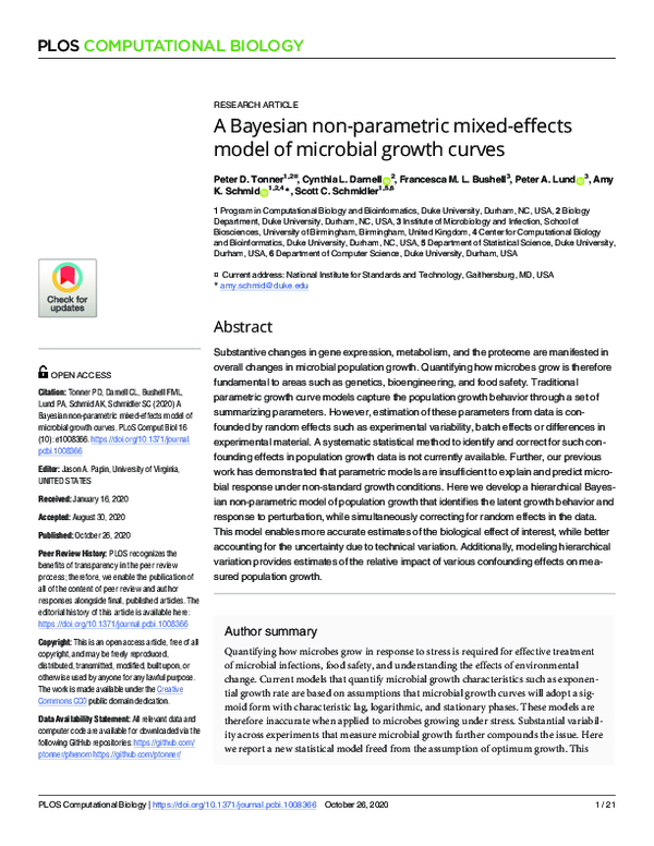 (PDF) A Bayesian non-parametric mixed-effects model of microbial growth ... (PDF) A Bayesian non-parametric mixed-effects model of microbial growth ...