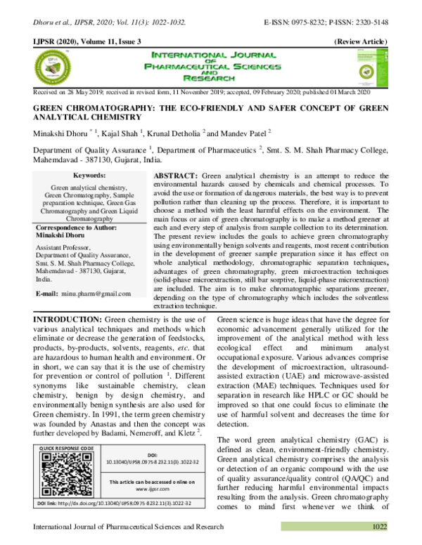(PDF) Green Chromatography: The Eco-Friendly and Safer Concept of Green ...
