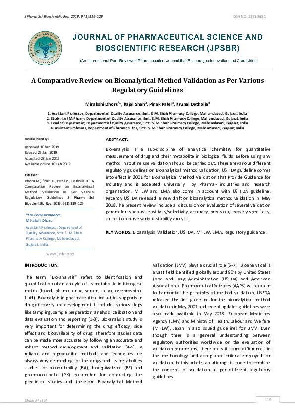 (PDF) A Comparative Review on Bioanalytical Method Validation as Per ...