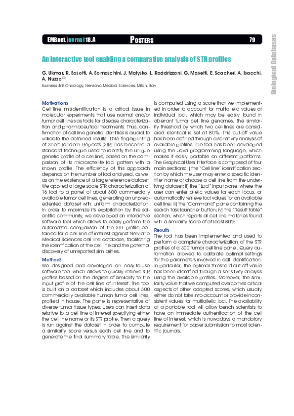 (PDF) An interactive tool enabling a comparative analysis of STR profiles