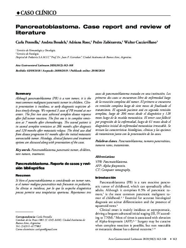 (PDF) Pancreatoblastoma. Case report and review of literature