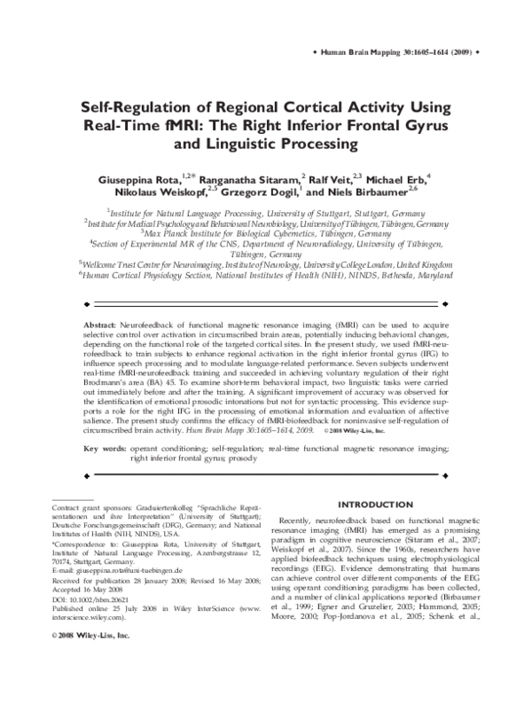 (PDF) Self-regulation of regional cortical activity using real-time ...