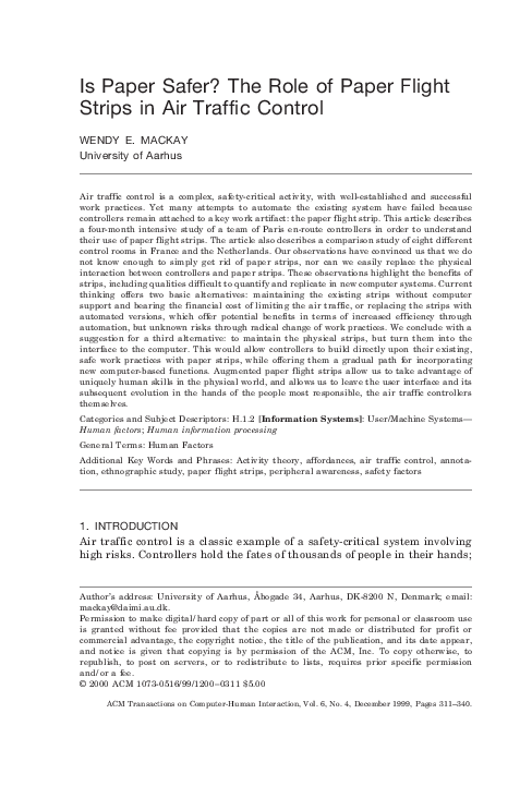 (PDF) Is paper safer? The role of paper flight strips in air traffic ...