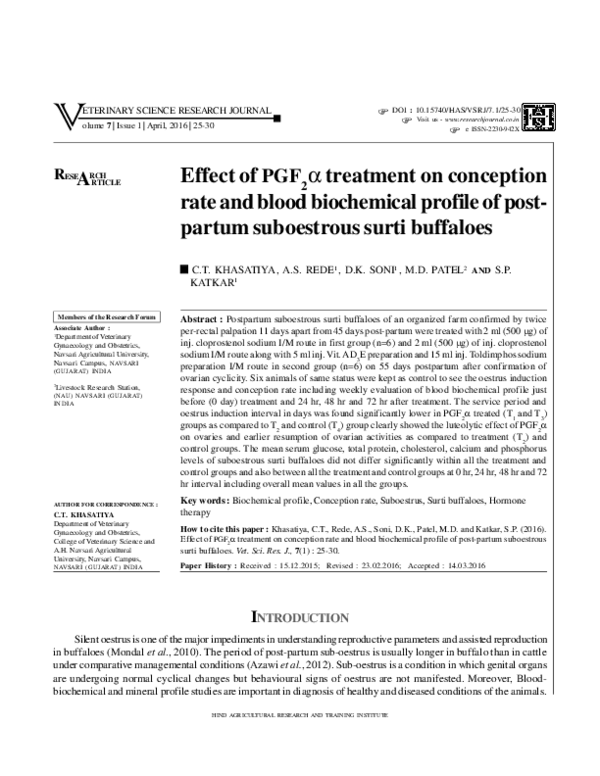 (PDF) Effect of PGF2 treatment on conception rate and blood biochemical ...