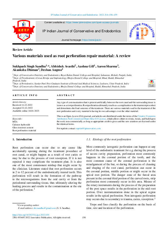 (PDF) Various materials used as root perforation repair material: A review