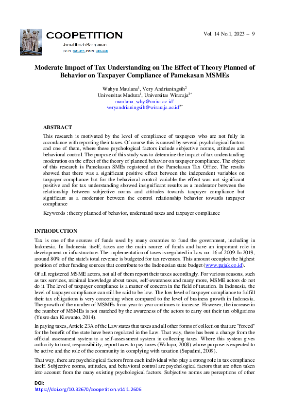 (PDF) Moderate Impact of Tax Understanding on The Effect of Theory ...